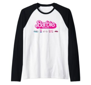 barbie the movie - transportation vehicles raglan baseball tee