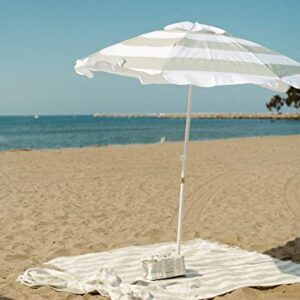 Business & Pleasure Co. Family Beach Umbrella - Premium & Lightweight 6' Beach Umbrella - UPF 50+ Blocks 98% UV - White Aluminum Pole - Sage Capri Stripe