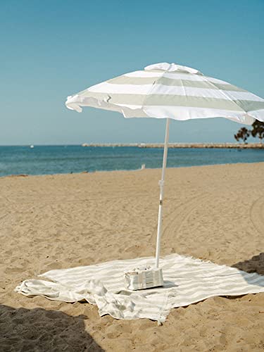 Business & Pleasure Co. Family Beach Umbrella - Premium & Lightweight 6' Beach Umbrella - UPF 50+ Blocks 98% UV - White Aluminum Pole - Sage Capri Stripe