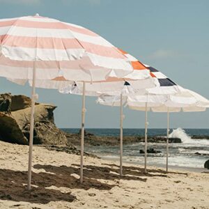 Business & Pleasure Co. Family Beach Umbrella - Premium & Lightweight 6' Beach Umbrella - UPF 50+ Blocks 98% UV - White Aluminum Pole - Sage Capri Stripe