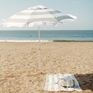 Business & Pleasure Co. Family Beach Umbrella - Premium & Lightweight 6' Beach Umbrella - UPF 50+ Blocks 98% UV - White Aluminum Pole - Sage Capri Stripe