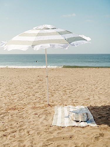 Business & Pleasure Co. Family Beach Umbrella - Premium & Lightweight 6' Beach Umbrella - UPF 50+ Blocks 98% UV - White Aluminum Pole - Sage Capri Stripe