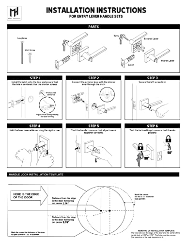 Mega Handles Entrance Handle I Entry Lever Door Handle - Heavy Duty Square Locking Lever Set for Left or Right-Handed Doors - Interior/Exterior Door Levers - Satin Brass