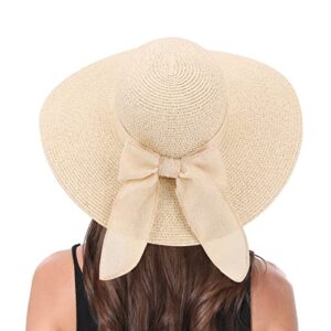 sun hats for women - women's lightweight foldable beach sun hat with wide brim-upf 50 uv protection floppy sun hat beige