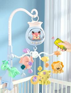 bsroluna baby crib mobile with music and lights, baby mobile for crib with remote control, hanging rotating animal rattles, 50 songs and timing function, cartoon baby crib toys for girls (baby blue)