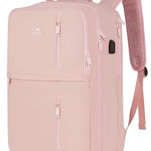 MATEIN Travel Backpack for Women, 40L Flight Approved Carry on Backpack with USB Charge Port, 17 Inch Anti-Theft Laptop Backpack Large Luggage Daypack Business College Weekender Overnight Bag, Pink