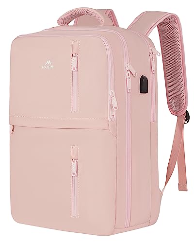 MATEIN Travel Backpack for Women, 40L Flight Approved Carry on Backpack with USB Charge Port, 17 Inch Anti-Theft Laptop Backpack Large Luggage Daypack Business College Weekender Overnight Bag, Pink