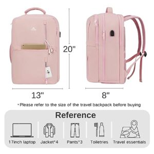 MATEIN Travel Backpack for Women, 40L Flight Approved Carry on Backpack with USB Charge Port, 17 Inch Anti-Theft Laptop Backpack Large Luggage Daypack Business College Weekender Overnight Bag, Pink