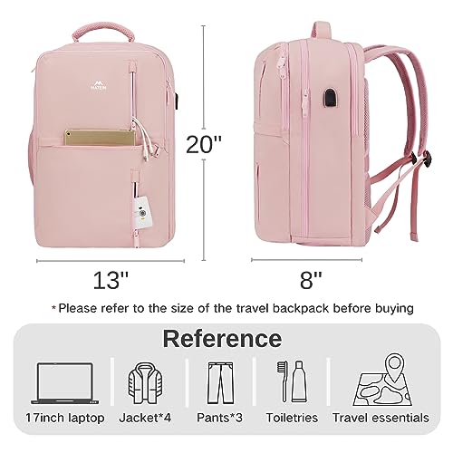 MATEIN Travel Backpack for Women, 40L Flight Approved Carry on Backpack with USB Charge Port, 17 Inch Anti-Theft Laptop Backpack Large Luggage Daypack Business College Weekender Overnight Bag, Pink