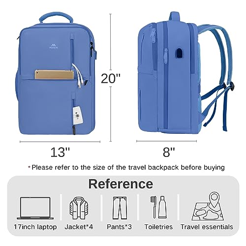 MATEIN Carry on Backpack, 40L Flight Approved Travel Laptop Backpack with USB Charge Port, 17 Inch Anti-Theft Large Luggage Laptop Daypack Business College Weekender Overnight Bag for Women Men, Blue