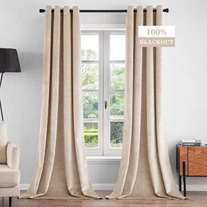 anroduo 100% blackout velvet curtains 96 inches long beige curtain drapes darkening thermal insulated grommet curtains window drapes for bedroom luxury curtains room decor w52 x l96 set of 2