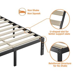 ZIYOO Full Size Bed Frame, 3 Inches Wide Wood Slats,18 Inch Tall Metal Platform, Heavy Duty 3500lbs Support for Mattress, No Box Spring Needed, Noise Free, Non-Slip, Easy Assembly