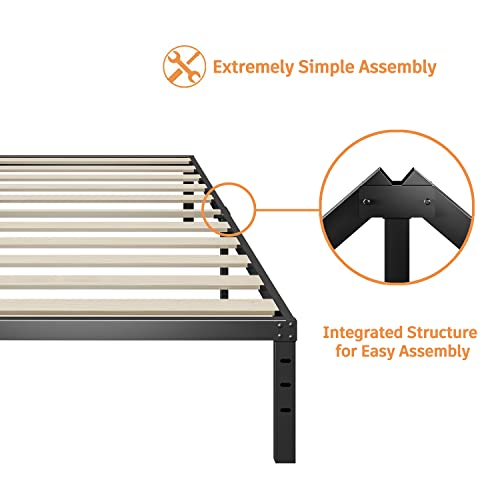 ZIYOO Full Size Bed Frame, 3 Inches Wide Wood Slats,18 Inch Tall Metal Platform, Heavy Duty 3500lbs Support for Mattress, No Box Spring Needed, Noise Free, Non-Slip, Easy Assembly