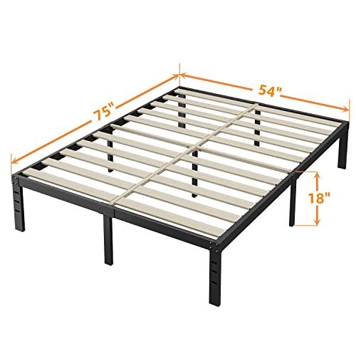 ZIYOO Full Size Bed Frame, 3 Inches Wide Wood Slats,18 Inch Tall Metal Platform, Heavy Duty 3500lbs Support for Mattress, No Box Spring Needed, Noise Free, Non-Slip, Easy Assembly