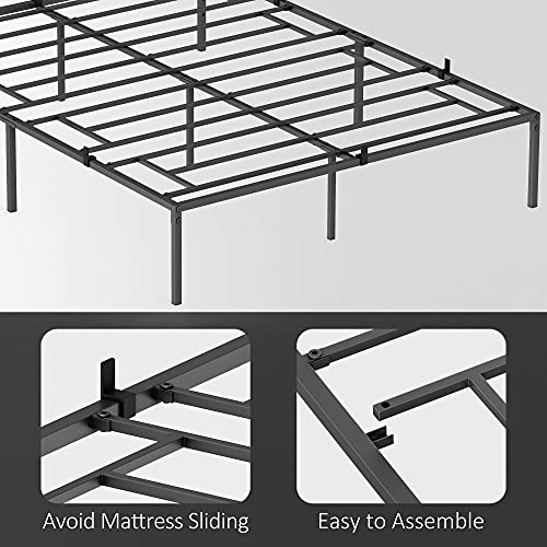 SunnyFurn Queen Bed Frame Platform,14 Inch Metal Queen Size Bed Frames No Box Spring Needed,Heavy Duty Steel Slat Mattress Foundation,Easy Assembly,No Noise and No Shaking