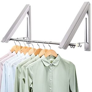 LIVEHITOP Wall Mounted Clothes Rack 2 Pcs, Folding Coat Hanger Dryer Hanging Rail Rod Wardrobe Hooks for Bathroom Balcony RV Indoor Outdoor