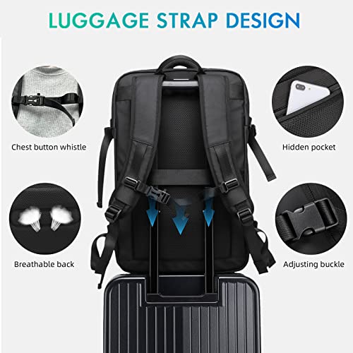 TANGCORLE 50L Carry on Travel Backpack, Expandable Airline Approved Backpacks with 3 Packing Cubes fit 17 inch Laptop, Water Resistant Convertible Suitcase backpack for Men Women