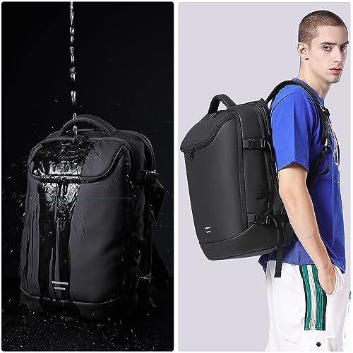 TANGCORLE 50L Carry on Travel Backpack, Expandable Airline Approved Backpacks with 3 Packing Cubes fit 17 inch Laptop, Water Resistant Convertible Suitcase backpack for Men Women