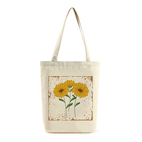 OPG Canvas Bag for Women, Cute Tote Bags with Interior Pocket,Reusable Grocery Bags for Shopping, Beach, College (Flower)