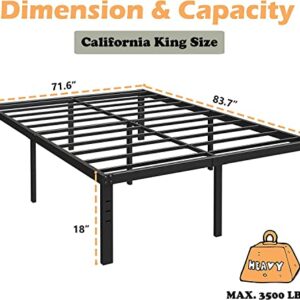 Artimorany California-King-Platform-Bed-Frame, 18 Inch Heavy Duty Metal Mattress-Foundation, No Box Spring Needed, Steel Slat Support 3500 lbs, Noise-Free, Easy Assembly, Black