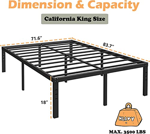 Artimorany California-King-Platform-Bed-Frame, 18 Inch Heavy Duty Metal Mattress-Foundation, No Box Spring Needed, Steel Slat Support 3500 lbs, Noise-Free, Easy Assembly, Black