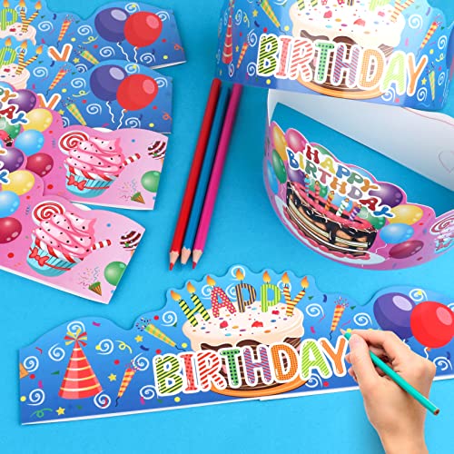 Hooqict 30 Pieces Birthday Crowns for Classroom Colorful Party Hats Birthday Hats for Kids Happy Birthday Hat Paper Crowns Kindergarten School Birthday Crown Preschool Teacher Supplies