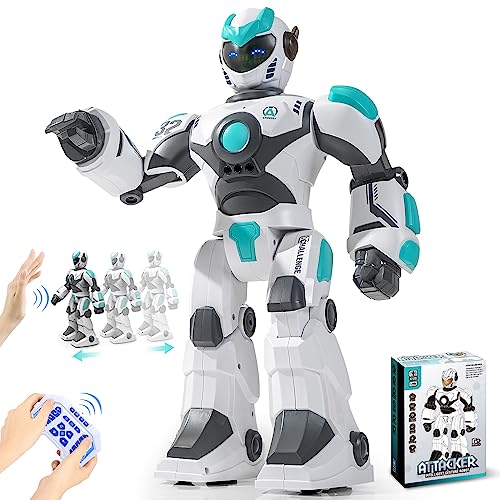 FUUY Large Robot Toy for Kids 17inch Interactive Boy Robots Toys with Voice Control & Gesture Sensing and Programmable Music LED Emoji Faces Moonwalking Dance Birthday Gift Present Kid 3 4 5 6 7 8-12