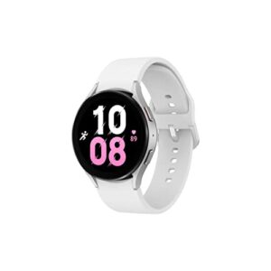 samsung galaxy watch 5 44mm bluetooth smartwatch w/body, health, fitness and sleep tracker, sapphire crystal glass, enhanced gps tracking, us version, silver bezel w/white band (renewed)