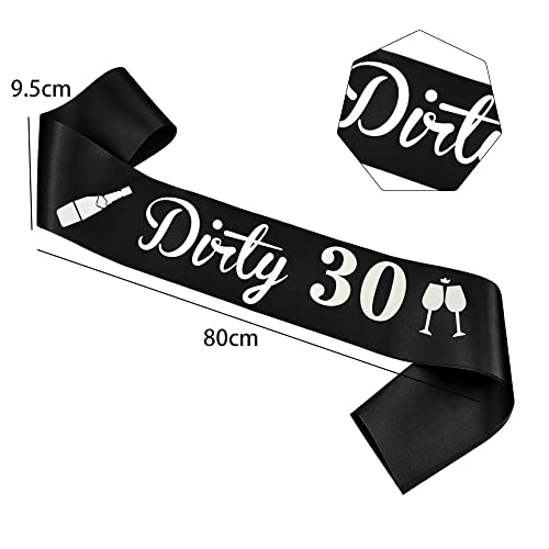 Thirty Birthday Sash - Black "Dirty Thirty" Sash - 30th Birthday Gifts Birthday Sash for Women Birthday Party Supplies - Sash for Birthday Parties