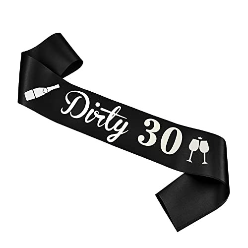 Thirty Birthday Sash - Black "Dirty Thirty" Sash - 30th Birthday Gifts Birthday Sash for Women Birthday Party Supplies - Sash for Birthday Parties