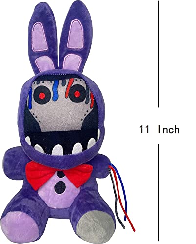 ULTHOOL FNAF Withered Purple Bunny Plush Toys, 11 Inches FNAF Security Breach Bonnie Doll, Collectible Nightmare Freddy Plush Toys for Kids Fans (Withered Purple Bunny)