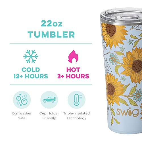 Swig Life 22oz Tumbler, Insulated Coffee Tumbler with Lid, Cup Holder Friendly, Dishwasher Safe, Stainless Steel, Large Travel Mugs Insulated for Hot and Cold Drinks (Sunkissed)