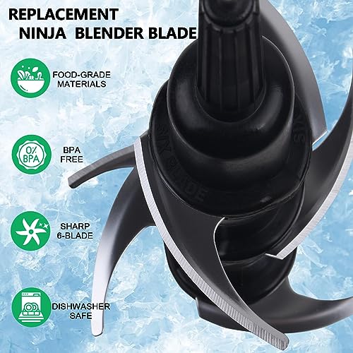 Replacement Ninja Blender Blade for 72 oz Pitcher, 6 Blade Ninja Blender Replacement Parts Compatible with Nin-ja Blender Kitchen System 1100W 1200w 1500w, Fit BL660C BL740 BL642 BL500C NJ600C