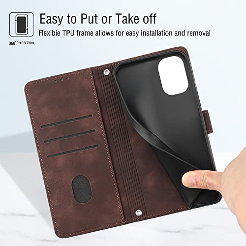 NVWA Compatible with Oppo A96 / Reno 7Z 5G Credit Card Case with Wallet Kickstand Wrist Strap and Long Lanyard Brown Leather Crossbody Protective Cover with Embossed Design