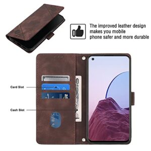 NVWA Compatible with Oppo A96 / Reno 7Z 5G Credit Card Case with Wallet Kickstand Wrist Strap and Long Lanyard Brown Leather Crossbody Protective Cover with Embossed Design