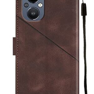 NVWA Compatible with Oppo A96 / Reno 7Z 5G Credit Card Case with Wallet Kickstand Wrist Strap and Long Lanyard Brown Leather Crossbody Protective Cover with Embossed Design