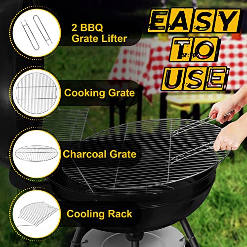 22 inches Outdoor Charcoal Grill Set of 12, Leonyo Large Kettle BBQ Charcoal Grill for Camping, Round Barbecue Grill Cooking Accessories with Charcoal Chimney Starter, Grill Cover, Tongs for Backyard