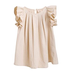 yanmucy toddler cotton dress baby girls summer beach ruffle beige dresses 6-24 months (as1, age, 9_months, 12_months, beige)