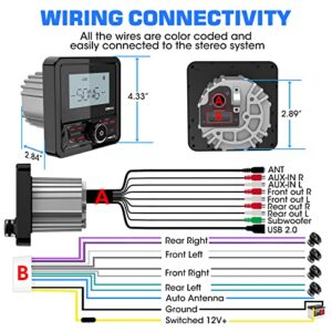 Waterproof Marine Digital Media Receiver - Bluetooth Marine Stereo with 2.8 Inch LCD Display - AUX USB Input AM FM Subwoofer Pre-Amp UTV Boat Radio for ATV RZR Golf Cart Spa Hot