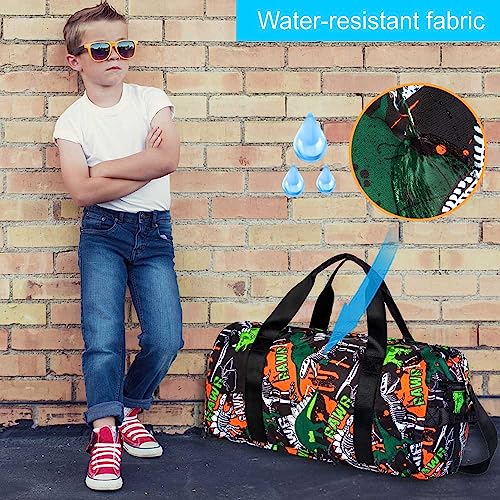 Kids Duffle Bag, Boys Gymnastics Bag with Shoe Compartment, Dinosaur Travel Bag Teens Sports Carry on Weekend Duffel Bag