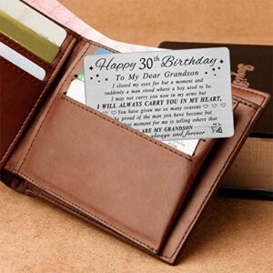 DEGASKEN Grandson 30th Birthday Card - Birthday Gifts for 30 Year Old Grandson - 30th Birthday Decorations for Grandson, Personalized Engraved Wallet card