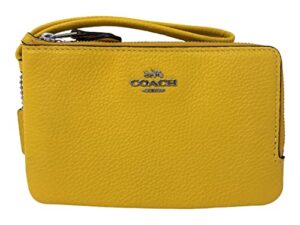 coach pebbled leather double corner zip wristlet canary style no 6649