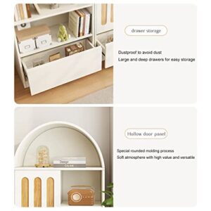 FIFOR 72.8in Tall Arched Bookcase with Drawers, 3 Layer White Display Cabinet, Open Kids Bookshelf and Toy Organizer Cabinet