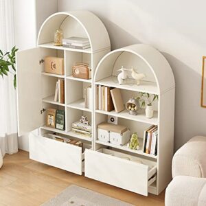 FIFOR 72.8in Tall Arched Bookcase with Drawers, 3 Layer White Display Cabinet, Open Kids Bookshelf and Toy Organizer Cabinet