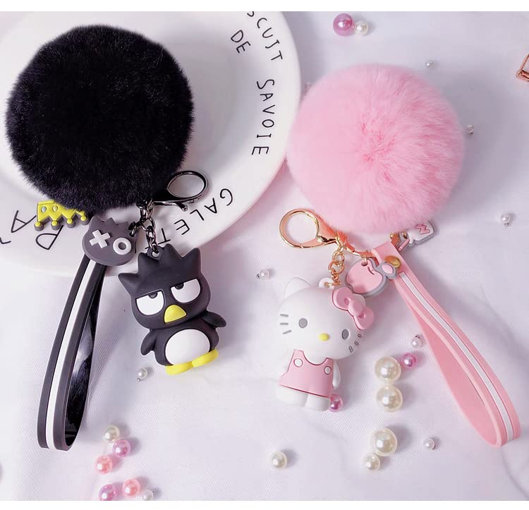 Tonsamvo Cute Keychains for Women/Girls, Kawaii Anime Pom Pom Key Chain Accessories Wristlet Keychain for Backpack Handbag Car Keys