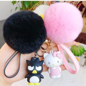 Tonsamvo Cute Keychains for Women/Girls, Kawaii Anime Pom Pom Key Chain Accessories Wristlet Keychain for Backpack Handbag Car Keys