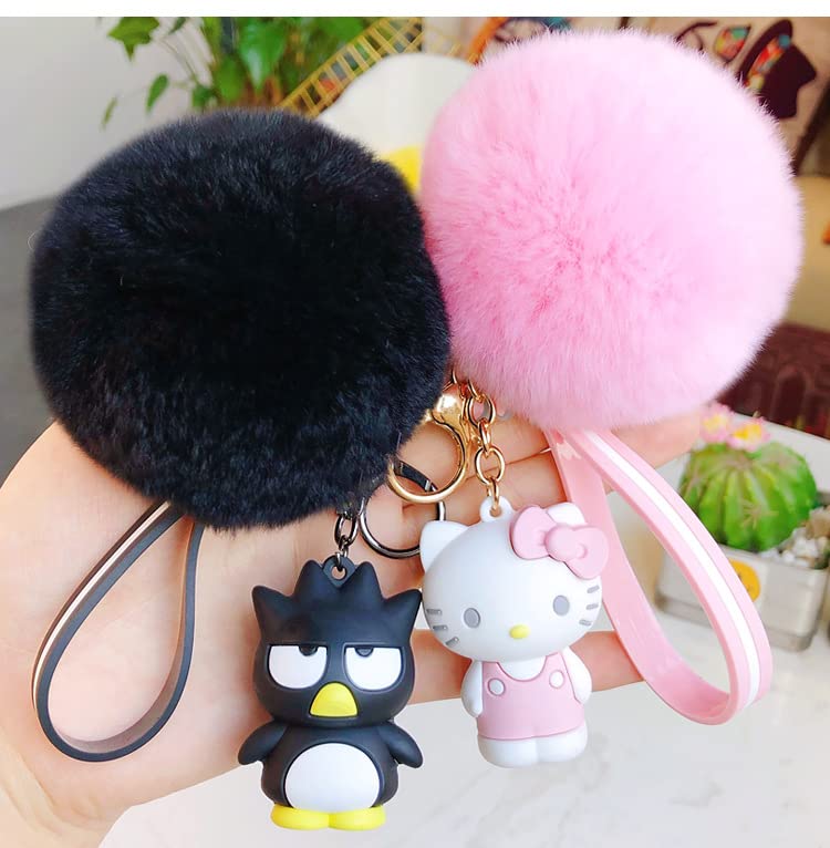 Tonsamvo Cute Keychains for Women/Girls, Kawaii Anime Pom Pom Key Chain Accessories Wristlet Keychain for Backpack Handbag Car Keys