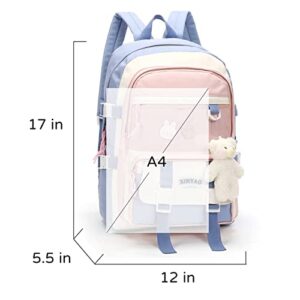 Phaoullzon Kawaii Backpack for School Aesthetic Bookbag Cute Anime Backpacks for Girls with Pins and Pendant, Blue