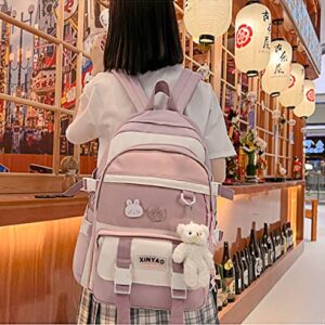 Phaoullzon Kawaii Backpack for School Aesthetic Bookbag Cute Anime Backpacks for Girls with Pins and Pendant, Blue