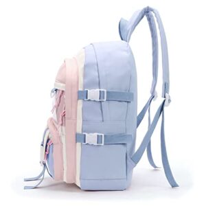 Phaoullzon Kawaii Backpack for School Aesthetic Bookbag Cute Anime Backpacks for Girls with Pins and Pendant, Blue